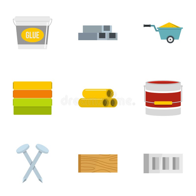Building Material Icon Set, Flat Style Stock Vector - Illustration of ... Building Material Icon Set, Flat Style Stock Vector - Illustration of ...