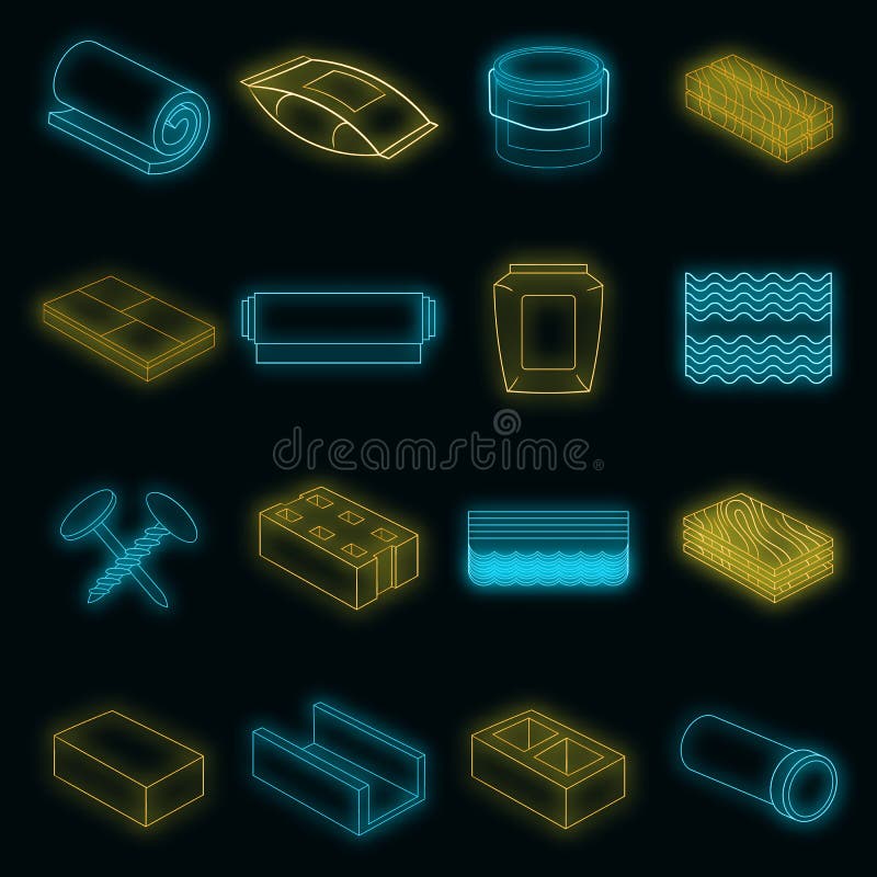 Building Material Icons Set Vector Neon Stock Vector - Illustration of ...