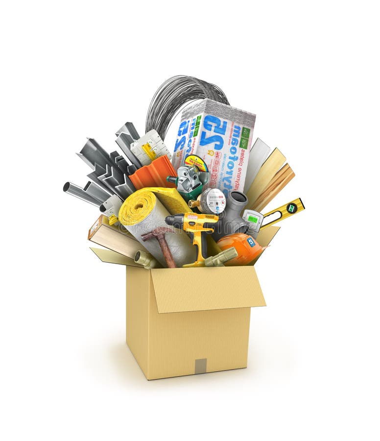 Building Materials and Constraction Tool in the Cardboard Box Stock ...