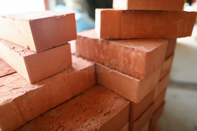Building Materials are on Floor, Stack Red Bricks Stock Image - Image ...