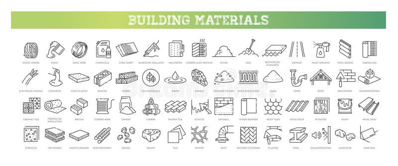 Building Materials Icons. Linear Icon Collection Stock Illustration ...
