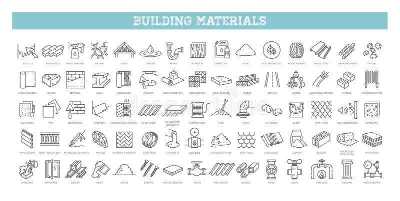 Building Materials Icons. Linear Icon Collection Stock Illustration ...