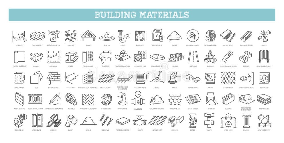 Building Materials Icons. Linear Icon Collection Stock Illustration ...
