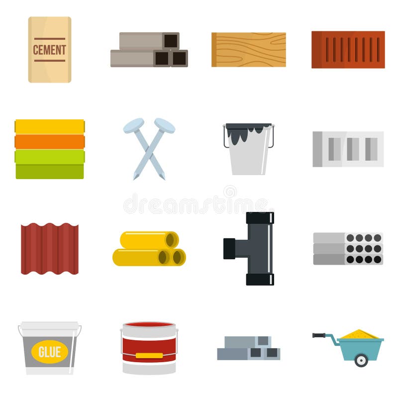 Building Materials Icons Set in Flat Style Stock Vector - Illustration ...