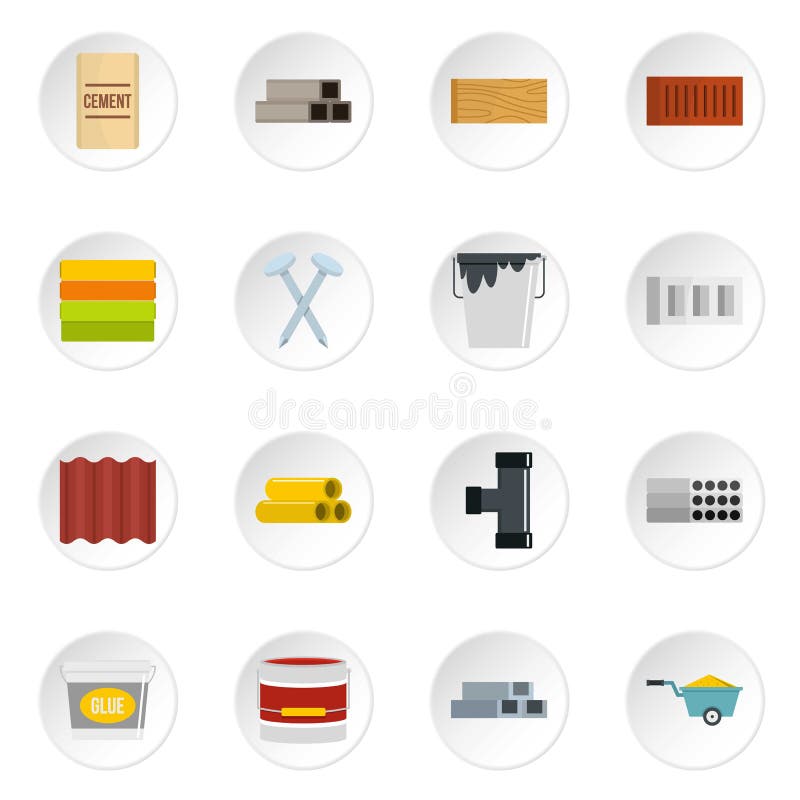 Building Materials Icons Set in Flat Style Stock Vector - Illustration ...