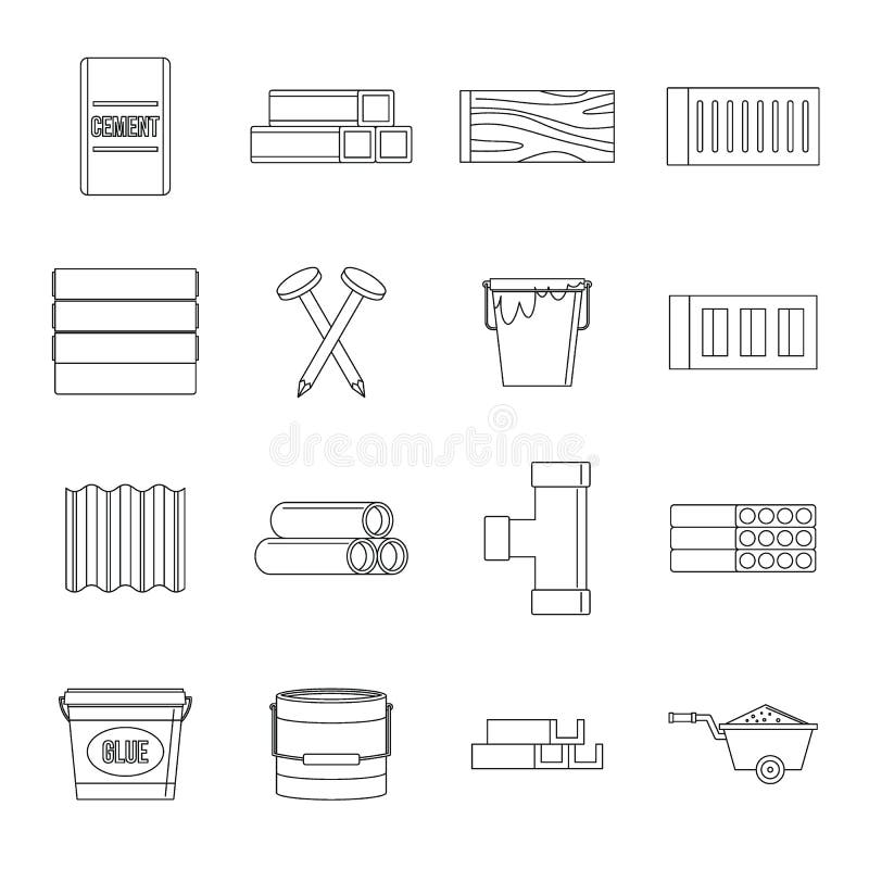 Building Materials Icons Set, Outline Style Stock Vector - Illustration ...