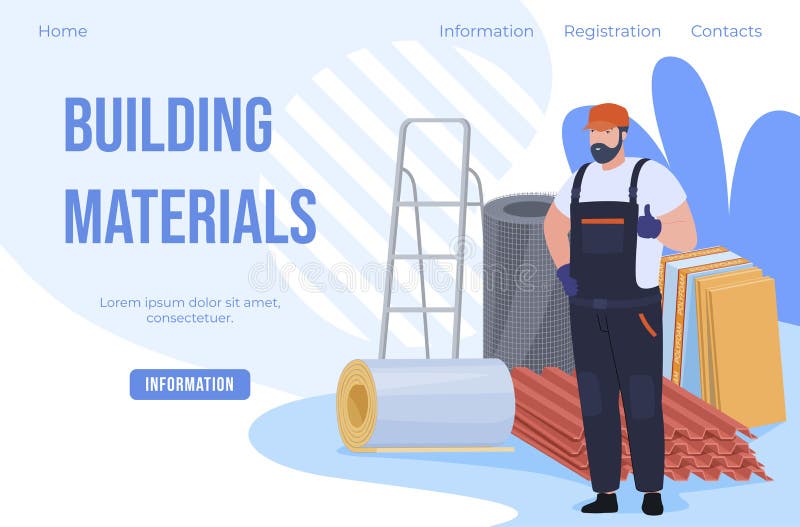 Building Materials Landing Page Vector Flat Construction Industrial ...