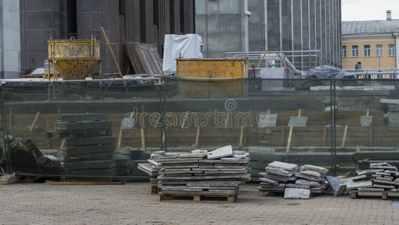 Building Materials Outside at the Day. Construction Work on a Public ...