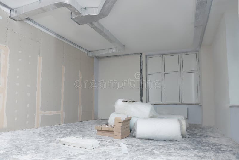 Building Materials in Room Prepared for Renovation Stock Photo - Image ...
