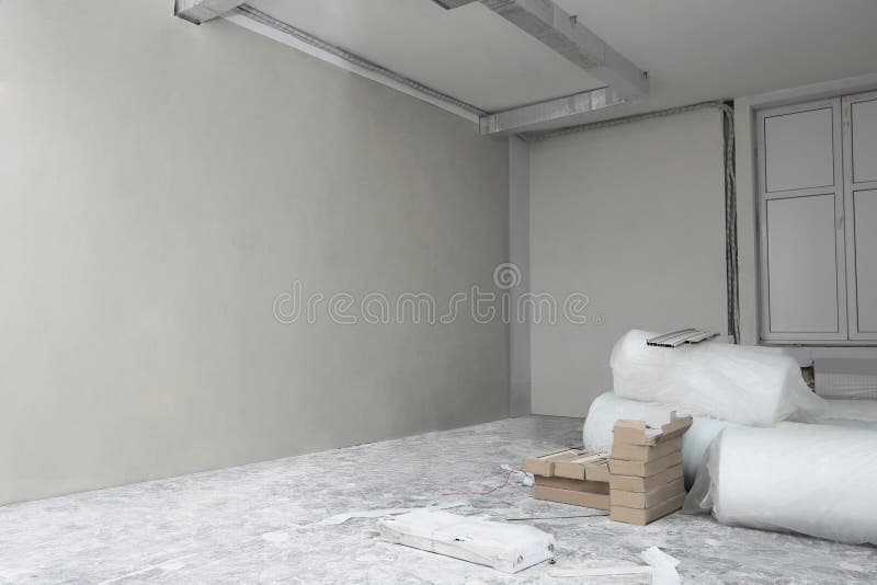 Building Materials in Room Prepared for Renovation Stock Image - Image ...