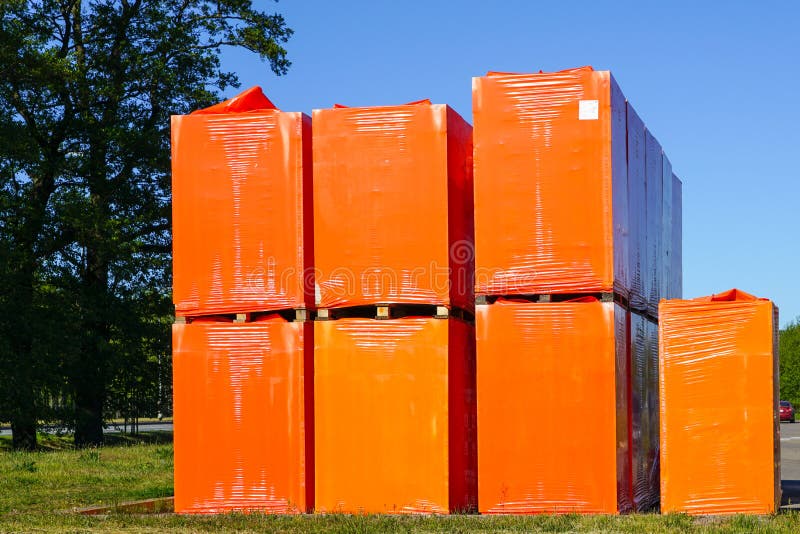 Orange Pallets Fence Background Stock Photo - Image of material, pallet ...