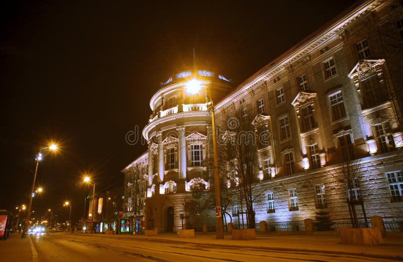 Building Medical University in Poznan by Night Stock Image - Image of ...