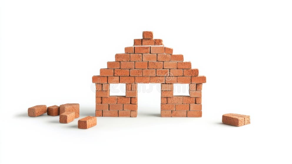 Building a Miniature Brick House on a White Surface with Scattered ...