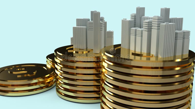 Building Model and Gold Coins for Property Content Stock Illustration ...