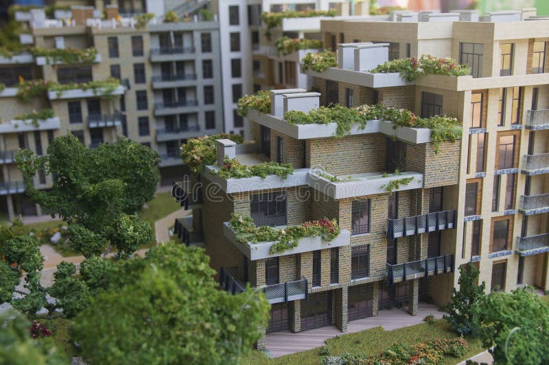 Building a Model of Modern Housing with Gardens Light Burning on the ...