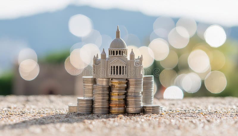 Building Model on Pile of Coins. Generative AI Stock Image - Image of ...