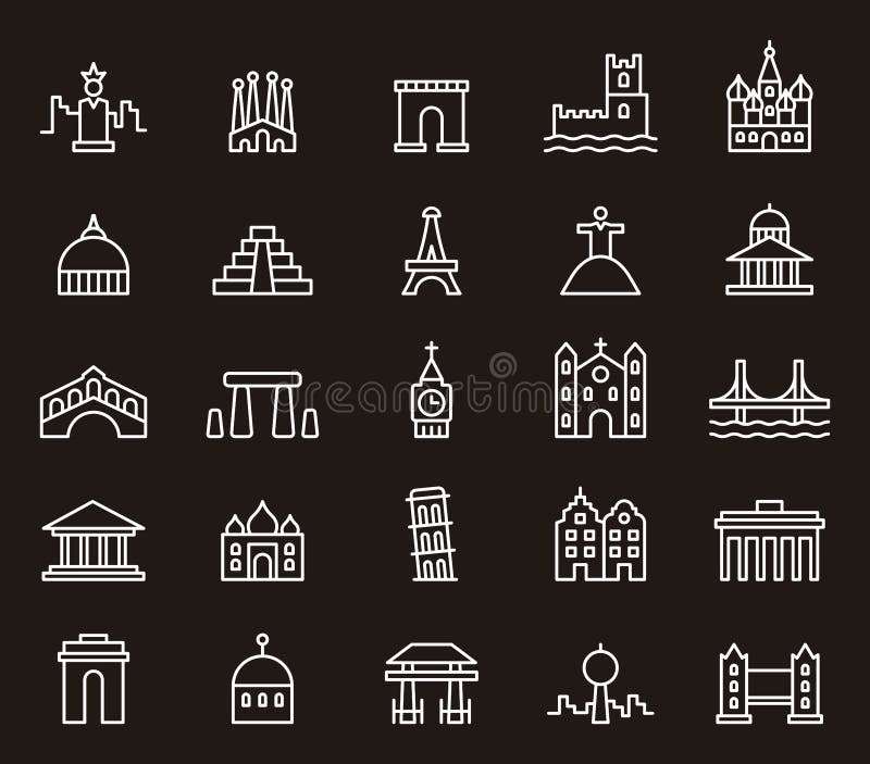 Building and Monument Icons Editorial Photo - Illustration of design ...