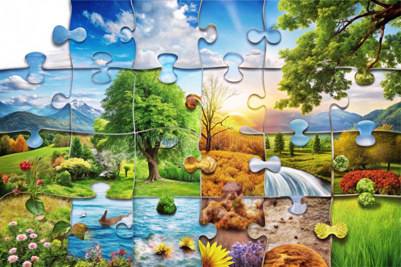 Building a Nature Puzzle stock illustration. Illustration of ...