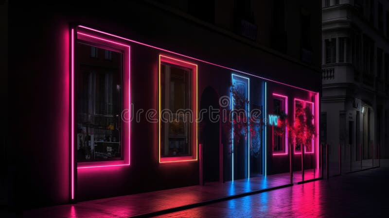 A Building with Neon Lights Stock Illustration - Illustration of ...