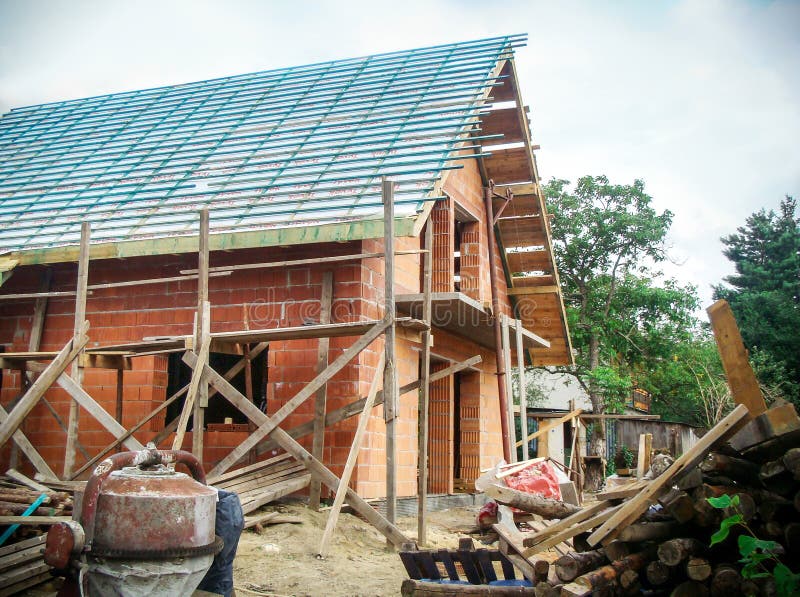 Building Site of a New House Stock Photo - Image of builder, mixer ...