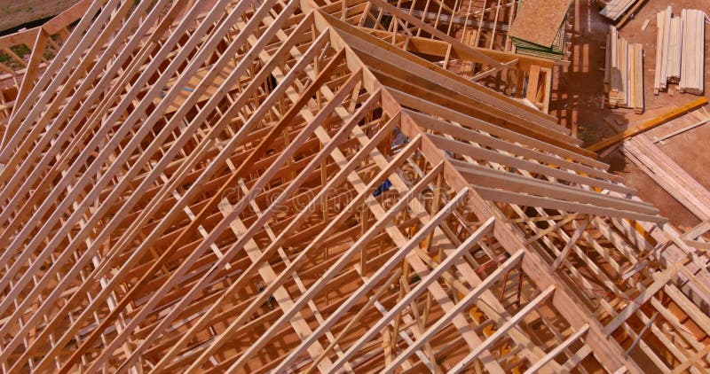 New House Roof Construction with Wooden Support Beams Stock Video ...