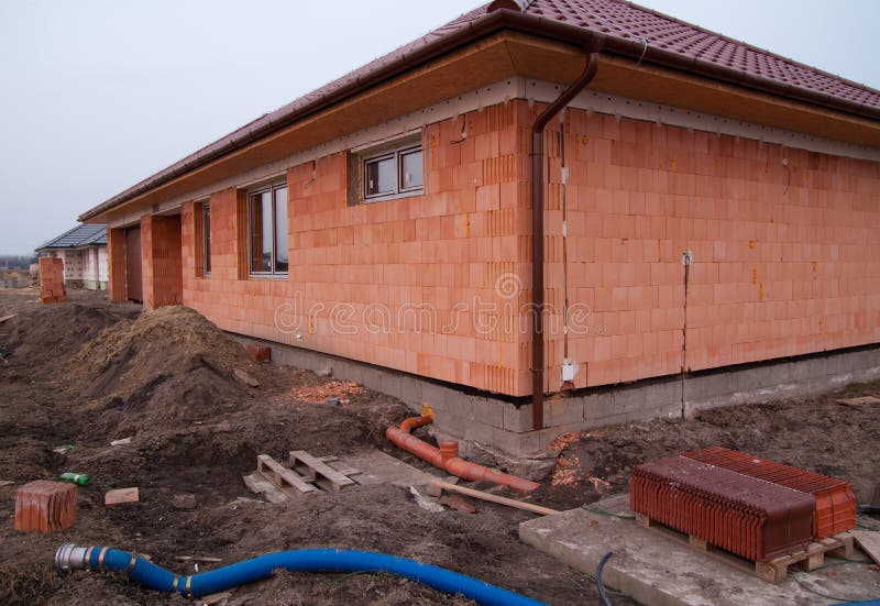 Building of New Single Family House Stock Image - Image of windows ...