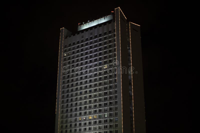 Building is at Night. Lighting on Office Building Stock Photo - Image ...