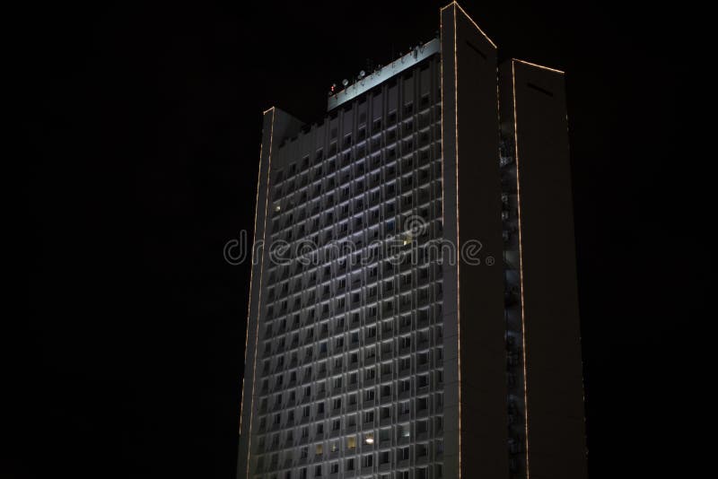 Building is at Night. Lighting on Office Building Stock Photo - Image ...