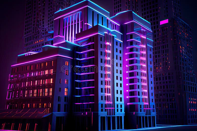 View of the City Building in Night Building at Night Generative AI ...