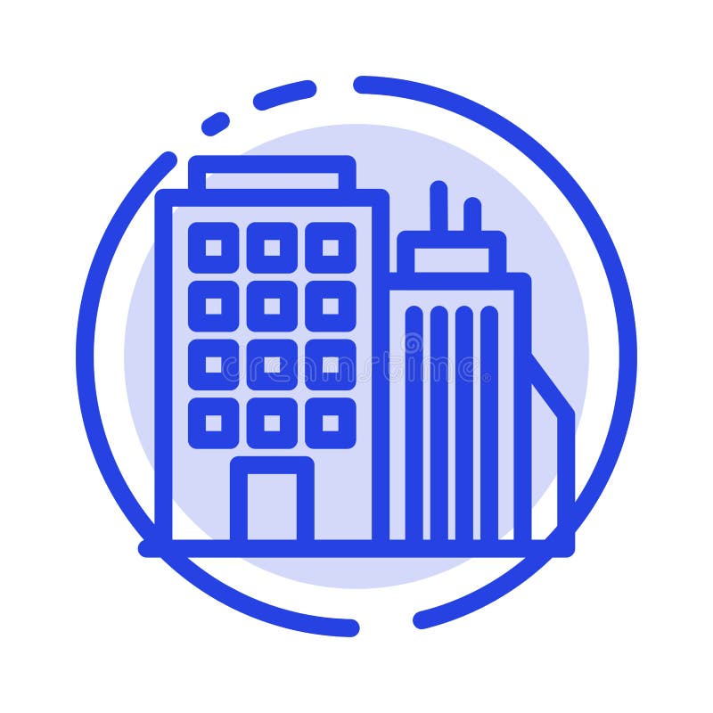 Building, Office, Tower, Head Office Blue Dotted Line Line Icon Stock ...
