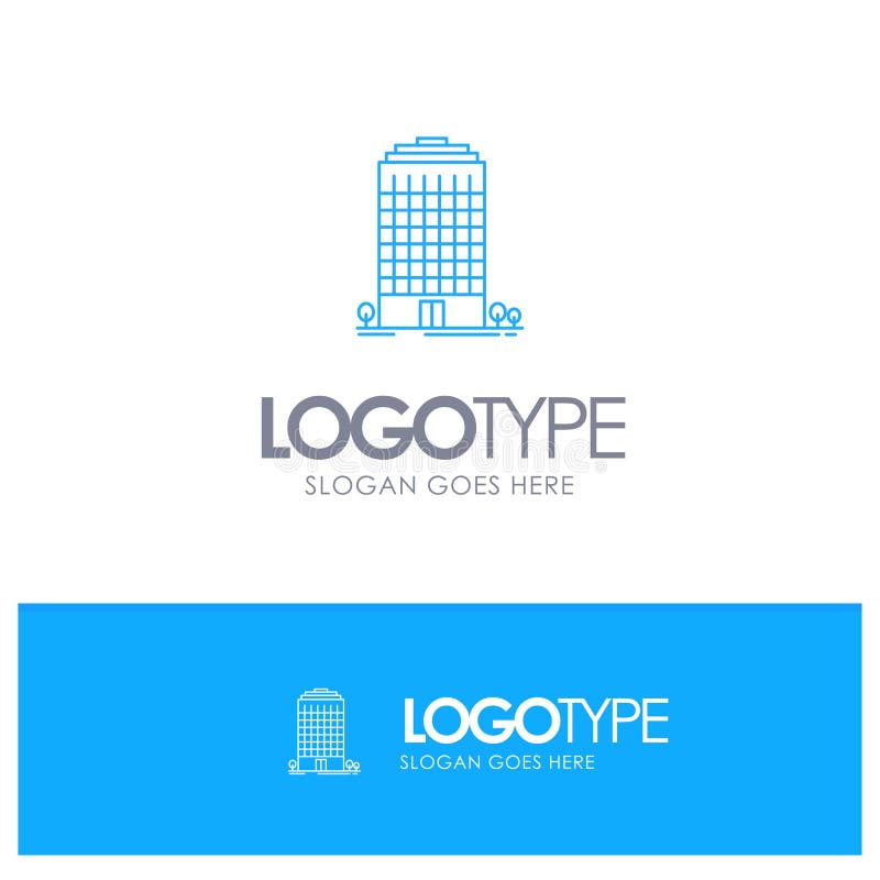Building, Office, Tower, Space Blue OutLine Logo with Place for Tagline ...