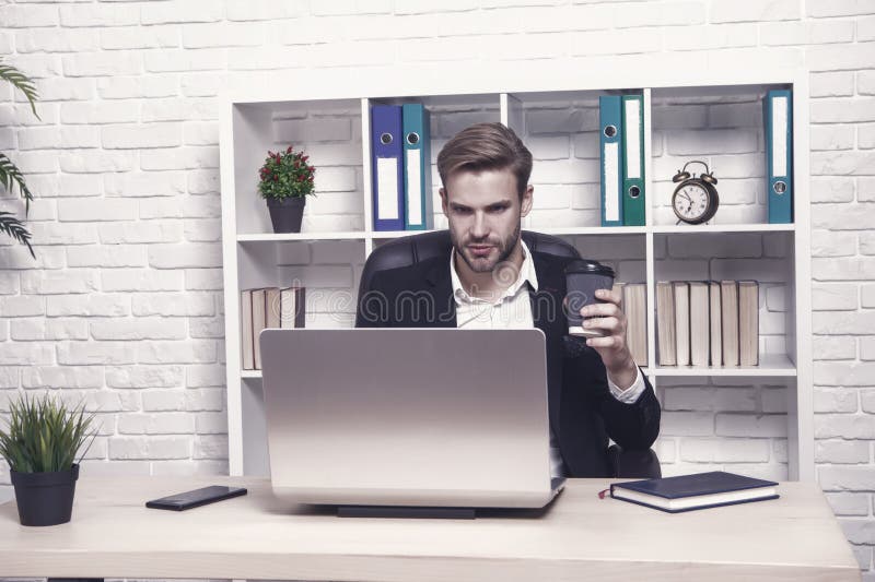 Building Online Business. Business Man Work on Computer. Professional ...