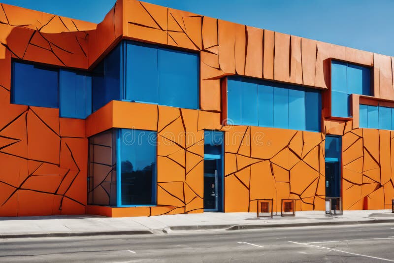 The Building is Orange and Has a Lot of Windows Stock Photo - Image of ...
