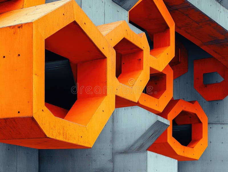 Building with Orange Hexagons Stock Photo - Image of contemporary ...