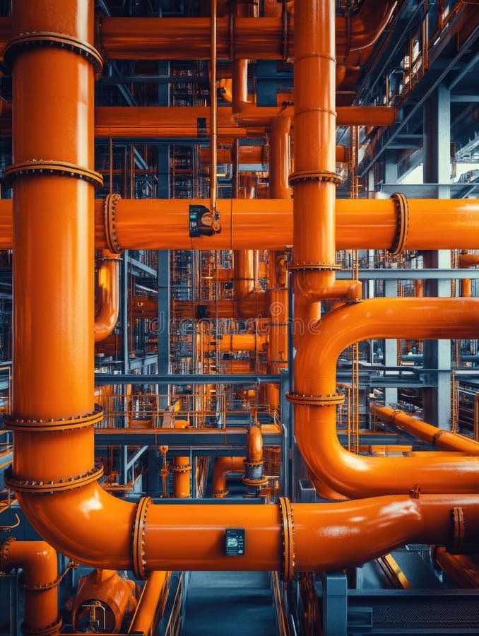 Building Orange Pipe System Stock Image - Image of generated, system ...