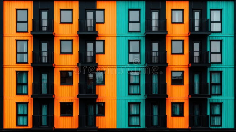A Building with Orange and Teal Walls. Stock Image - Image of balcony ...