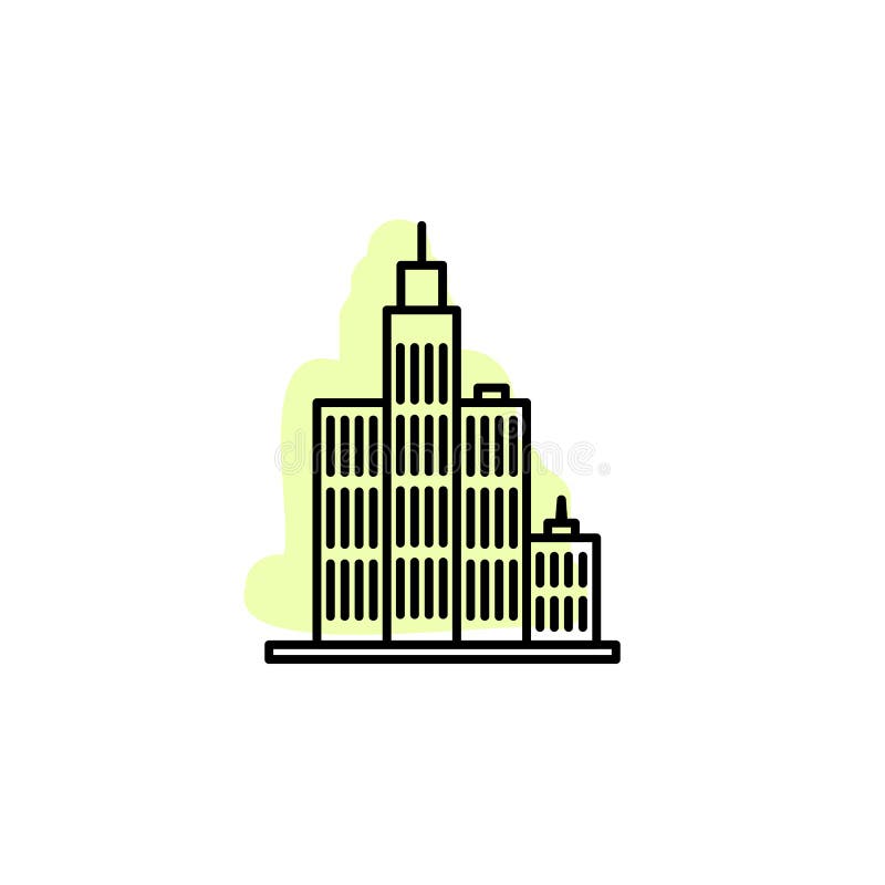 Building Outline with Color Shadow Vector Icon in Building Set Stock ...