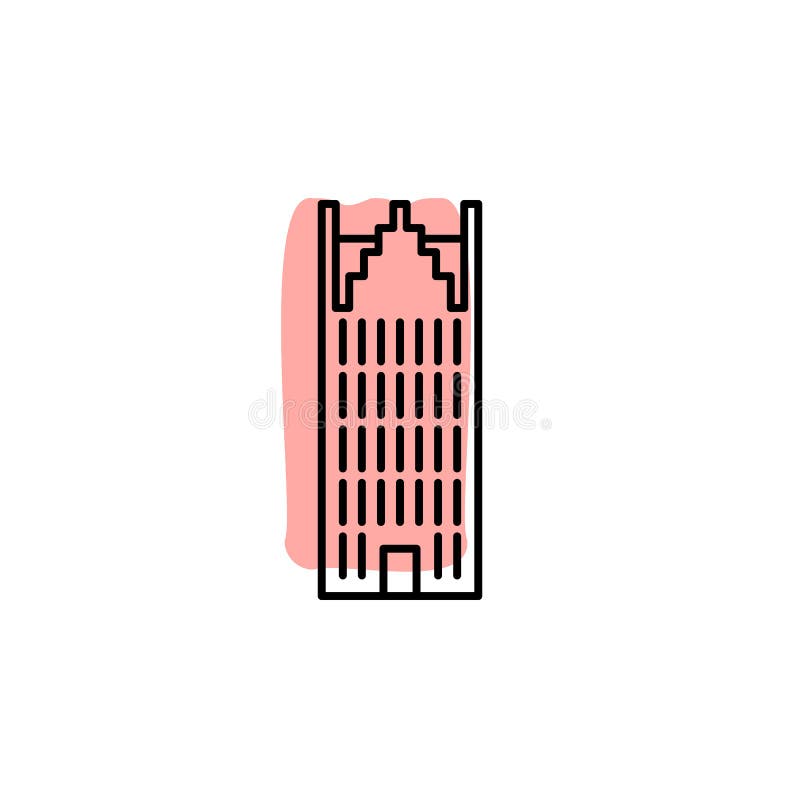 Building Outline with Color Shadow Vector Icon in Building Set Stock ...