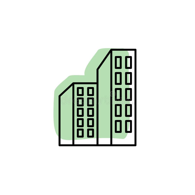 Building Outline with Color Shadow Vector Icon in Building Set Stock ...