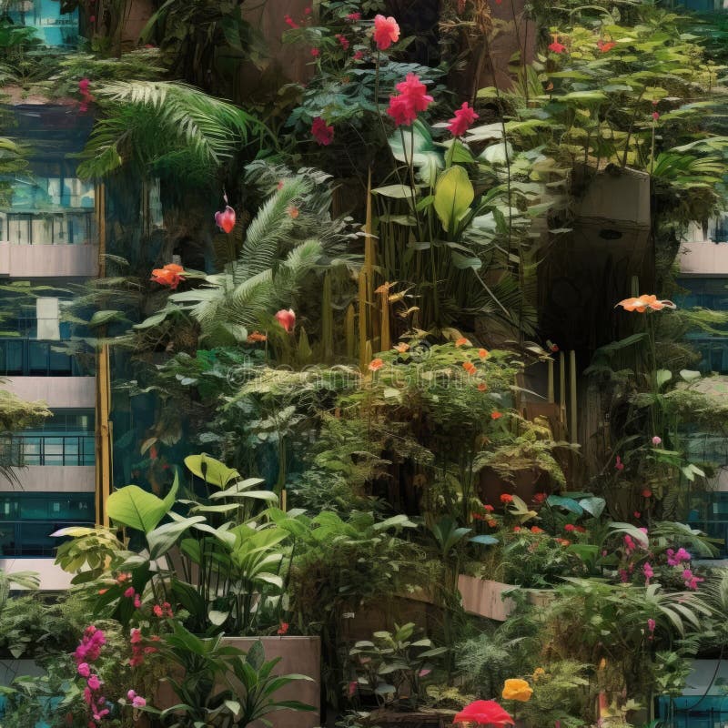 The Building is Overgrown with Plants Stock Illustration - Illustration ...