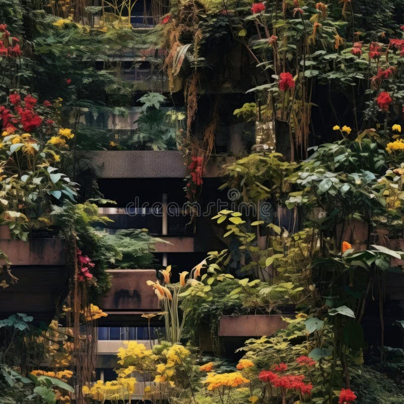 The Building is Overgrown with Plants Stock Illustration - Illustration ...