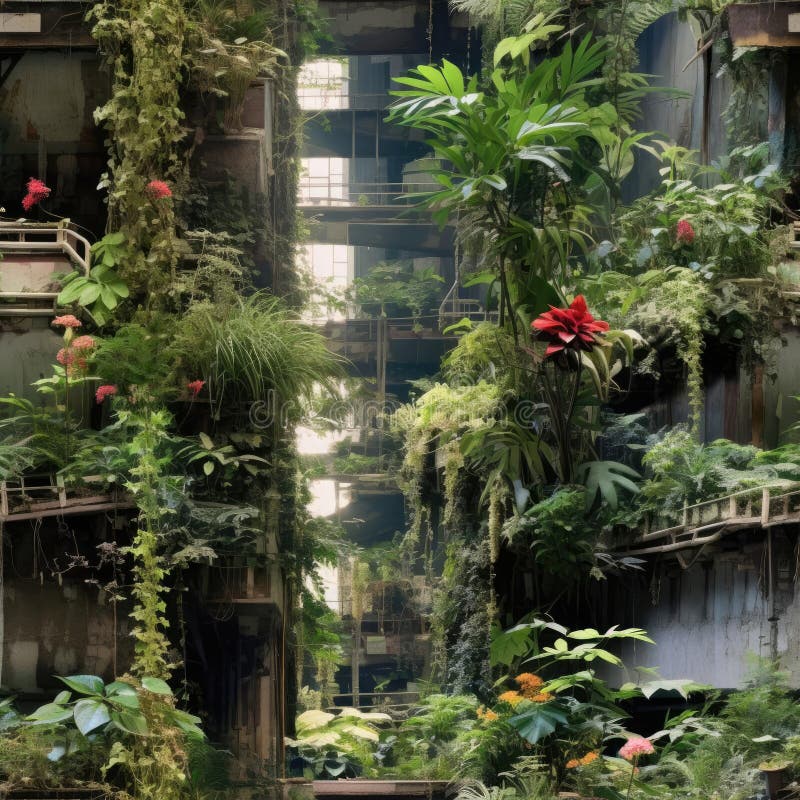 The Building is Overgrown with Plants Stock Image - Image of leaves ...