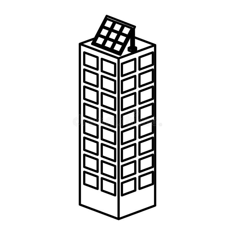 Building with Panel Solar Silhouette Isolated Icon Stock Illustration ...