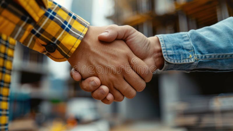 Collaboration on Construction Site: Architect and Worker Handshake for ...