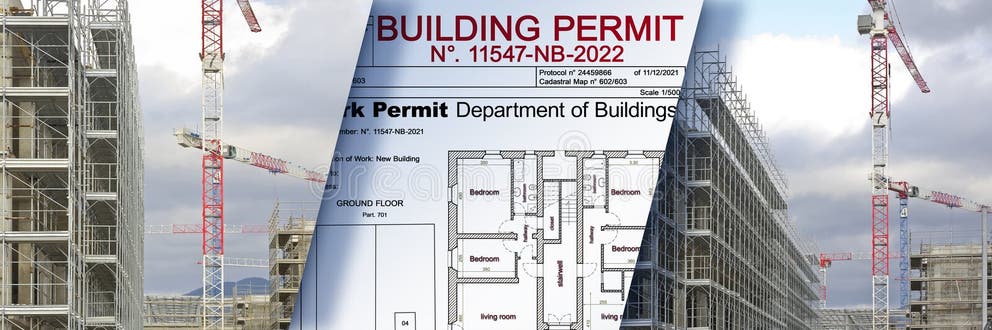 Building Permit Concept with Building Construction Site and Approved ...