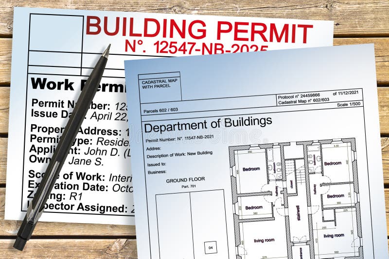 BUILDING PERMIT CONCEPT with Imaginary Approved Residential Building Project Stock Photo - Image ...