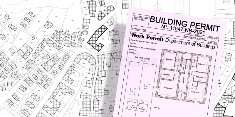Building Permit Concept with Imaginary General Urban Plan and Cadastral ...