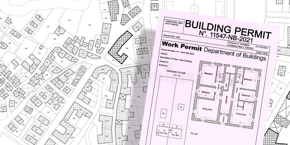 Building Permit Concept with Imaginary General Urban Plan and Cadastral ...