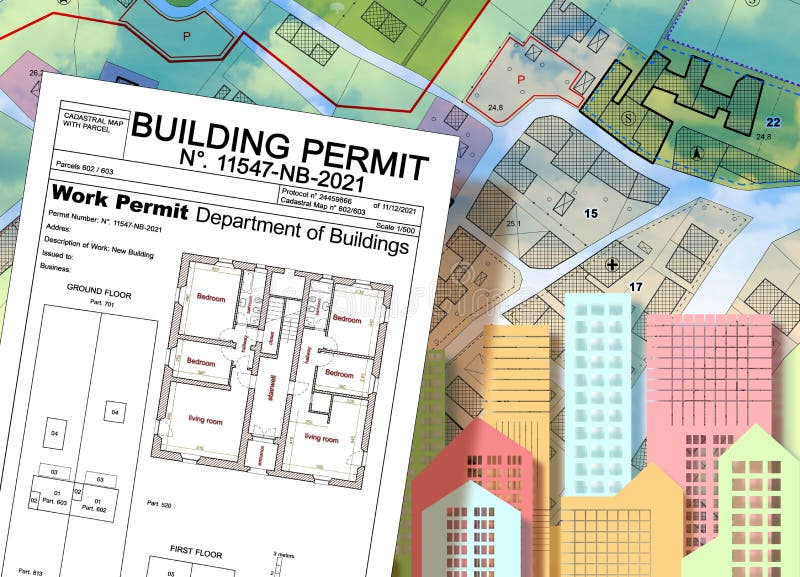 Building Permit Concept with Imaginary General Urban Plan and Cadastral ...