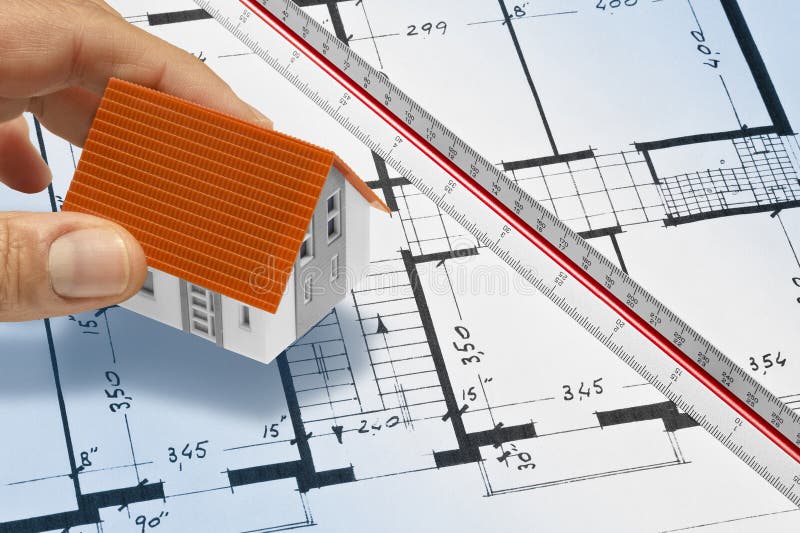 BUILDING PERMIT DOCUMENT with ARCHITECTURAL BLUEPRINT of an Old Residential Building Stock Photo ...